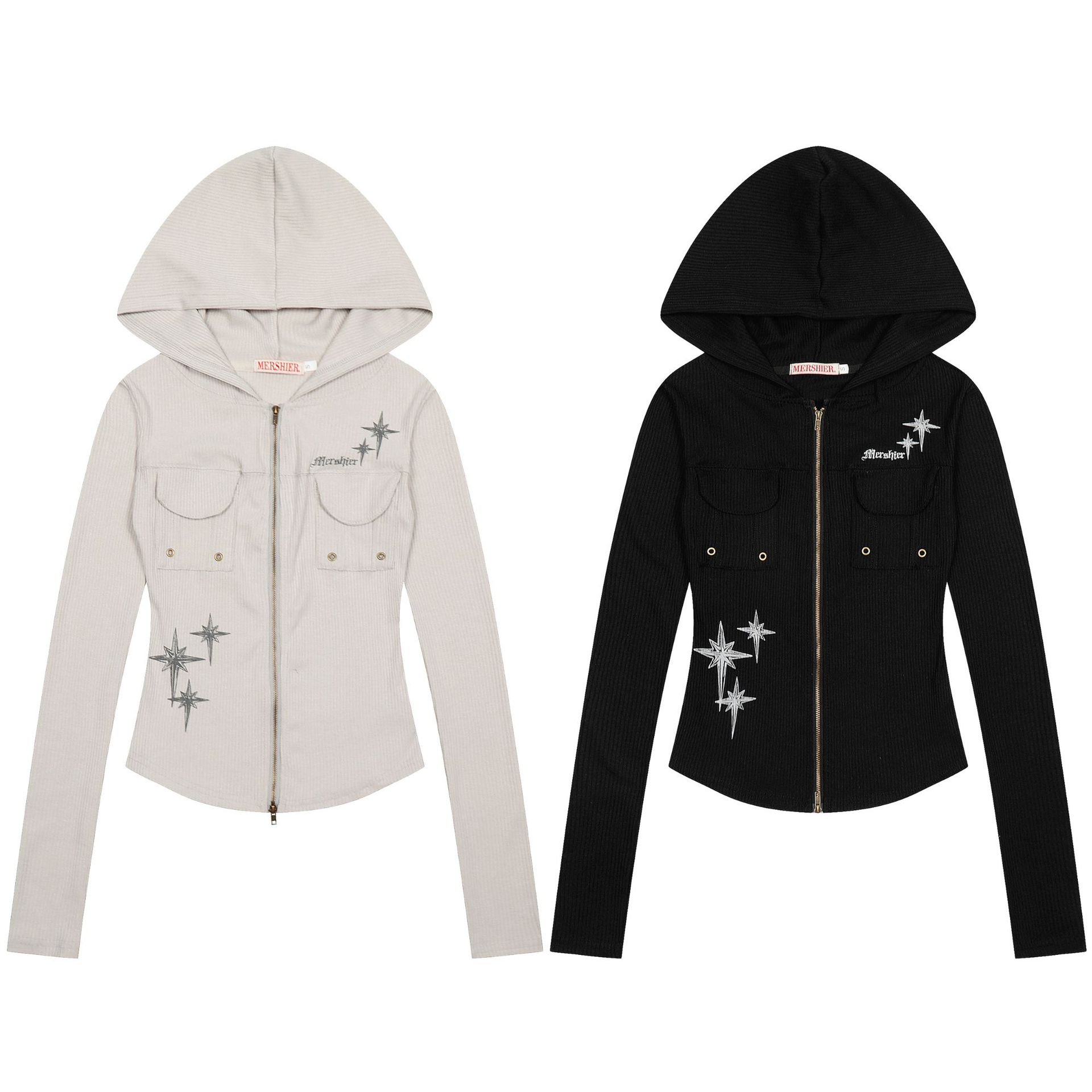 Double Pocket/Star Print Zip-Up Sweatshirt [2 colors] – CoCotte & Mew